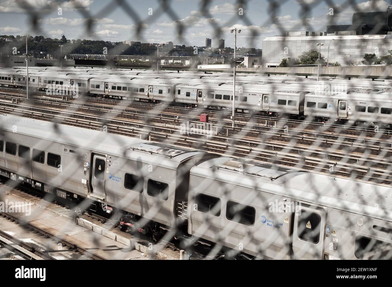 Trains on lay-ups and empty tracks in the Hudson Yards leading into ...