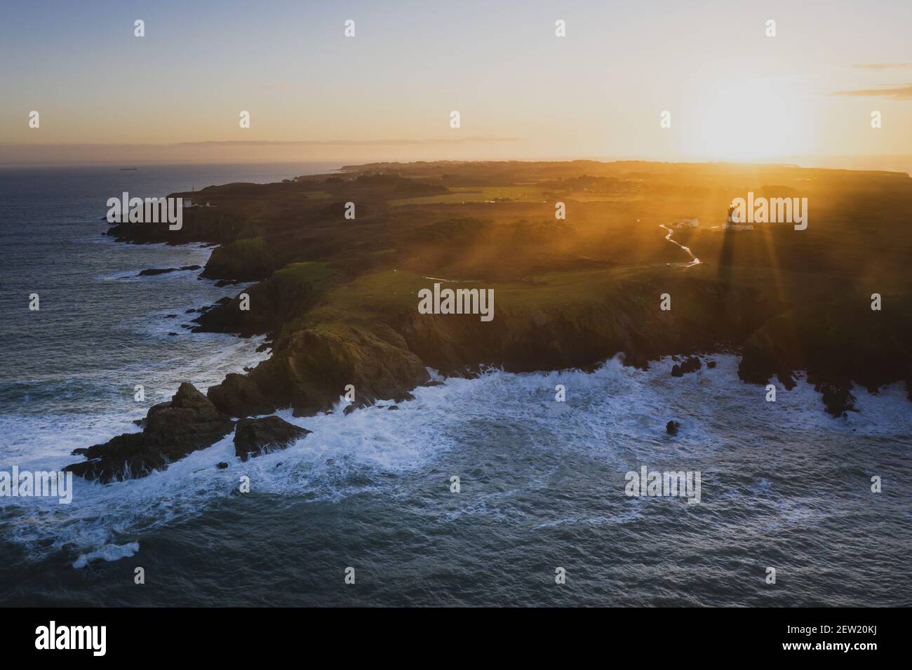 France, Morbihan, Groix Island, aerial view from the cliffs of the ...