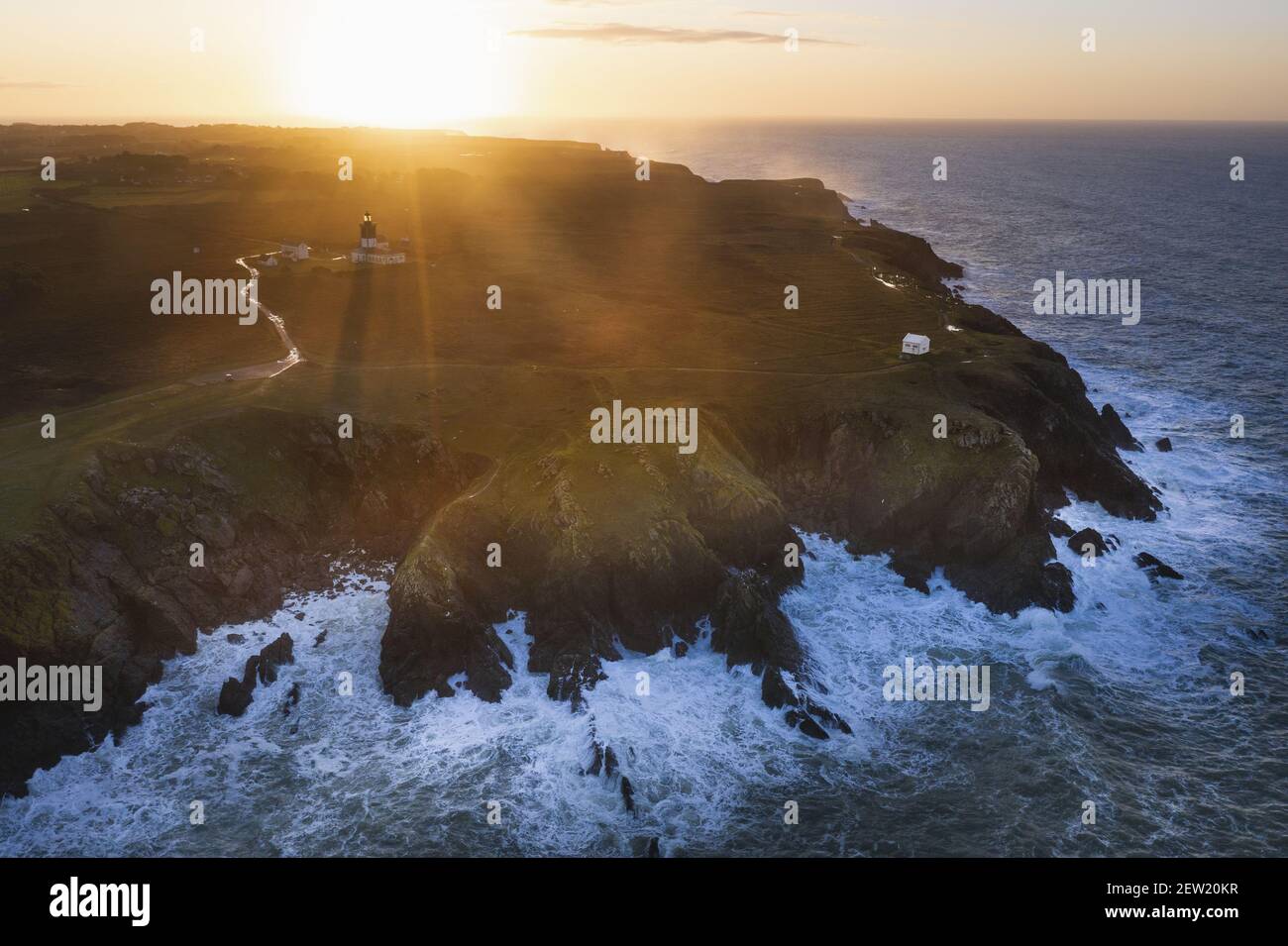 France, Morbihan, Groix Island, aerial view from the cliffs of the ...