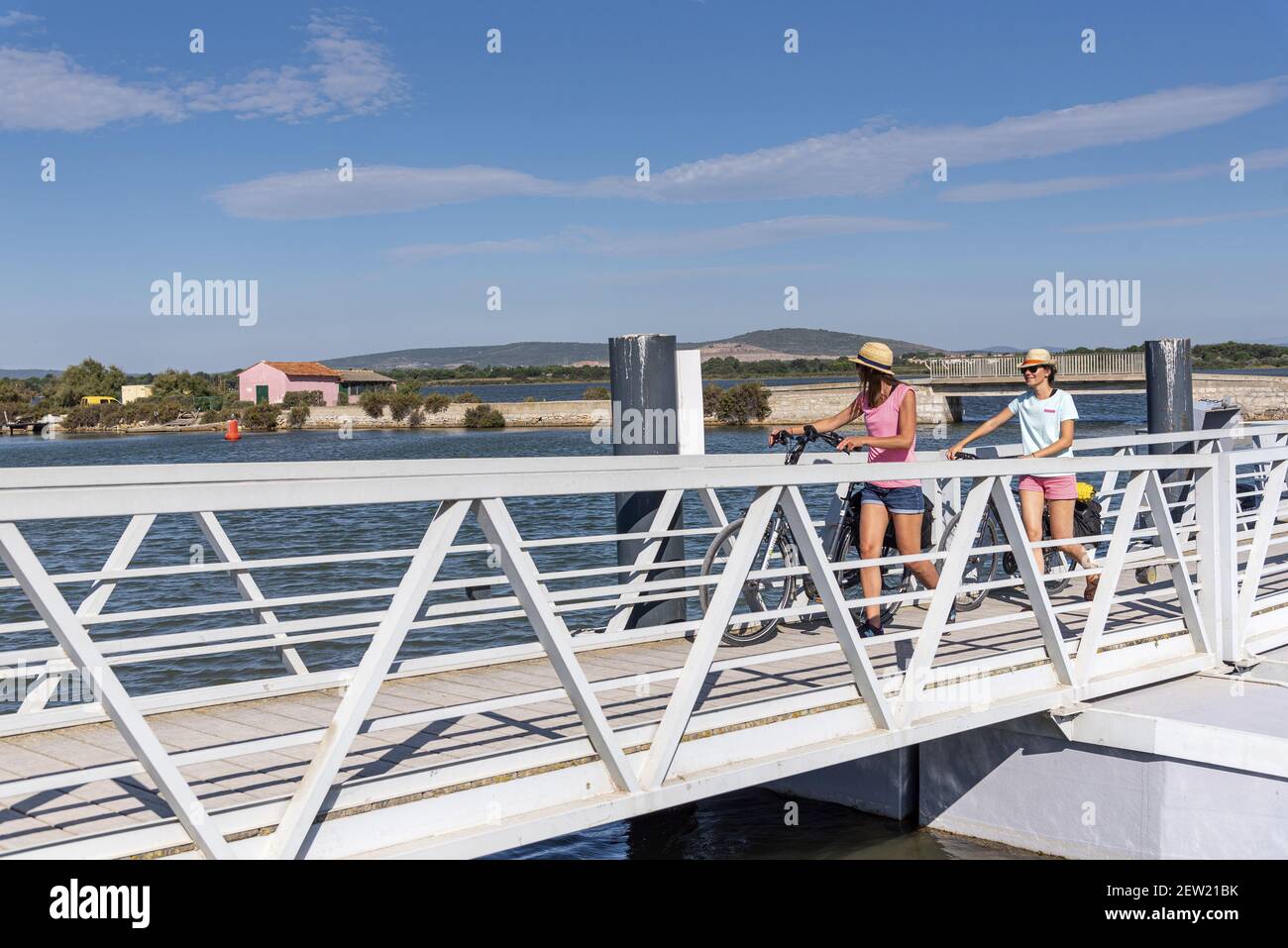 France, Herault (34), Palavas-Les-Flots, Maguelone cathedral, cyclists ...