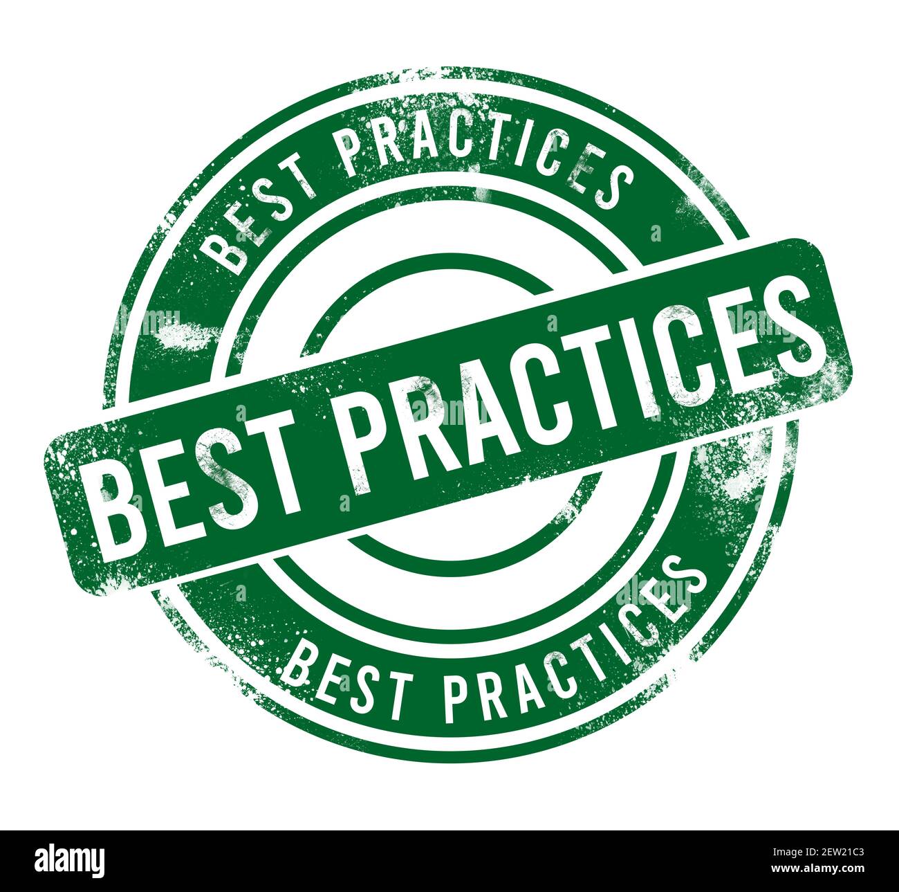 Best practices - green round grunge button, stamp Stock Photo - Alamy