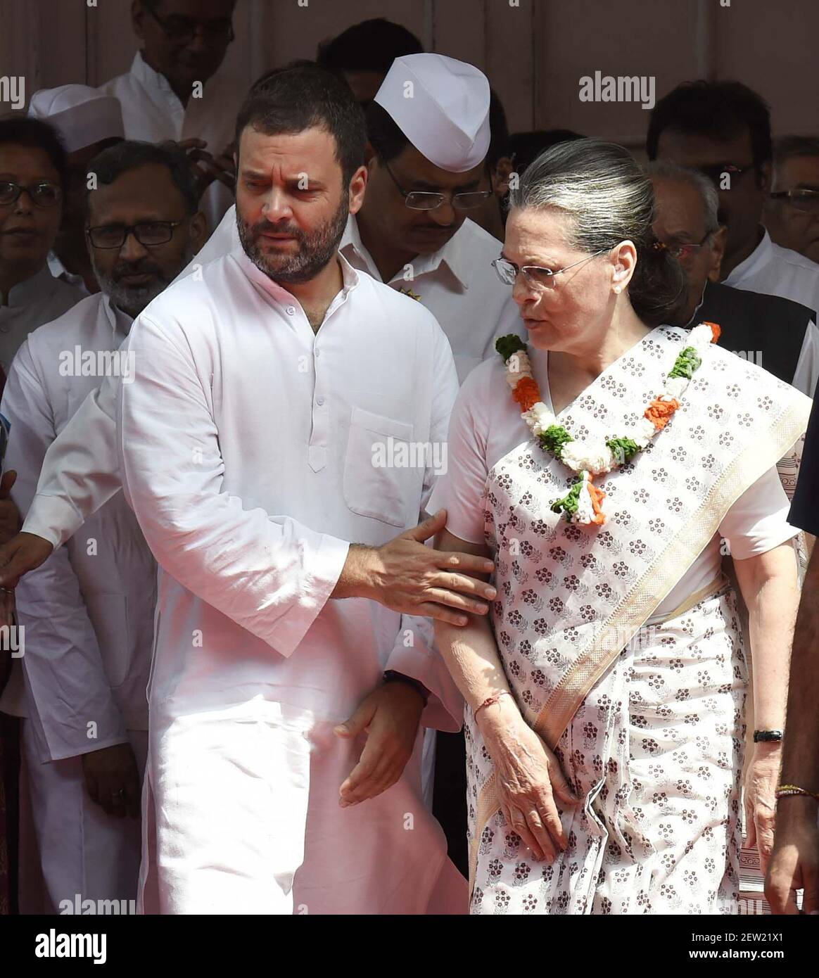 NEW DELHI, INDIA - AUGUST 15: Congress VP Rahul Gandhi with Congress president Sonia Gandhi ...
