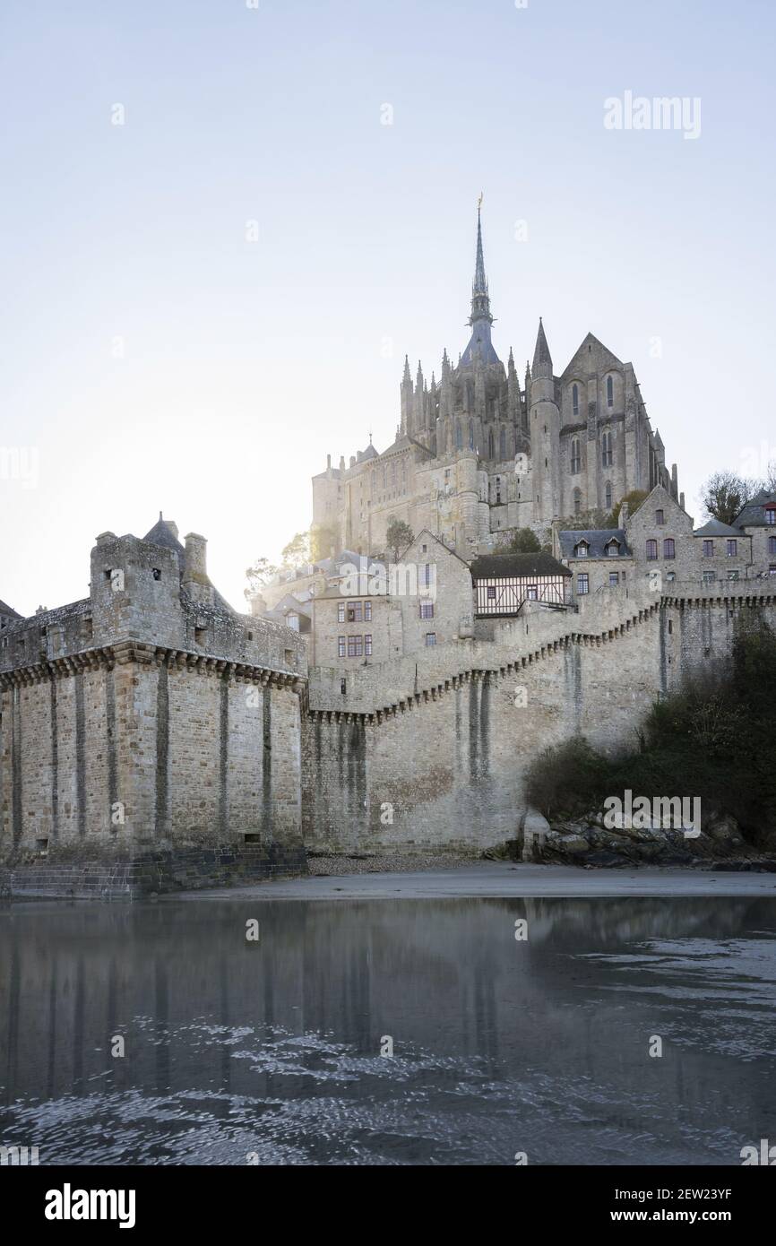 France, Manche, the Mont-Saint-Michel and his abbey view from the east ...