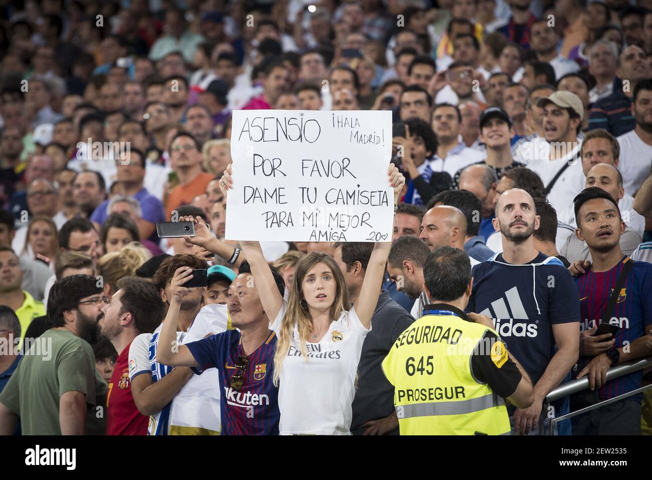 Real Madrid's supporter during Supercup of Spain 2nd match at Santiago ...