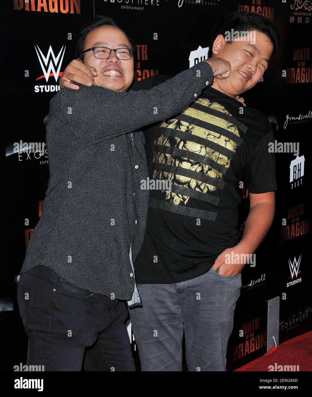 (L-R) Jeff Yang and Hudson Yang arrives at the "Birth Of The Dragon ...