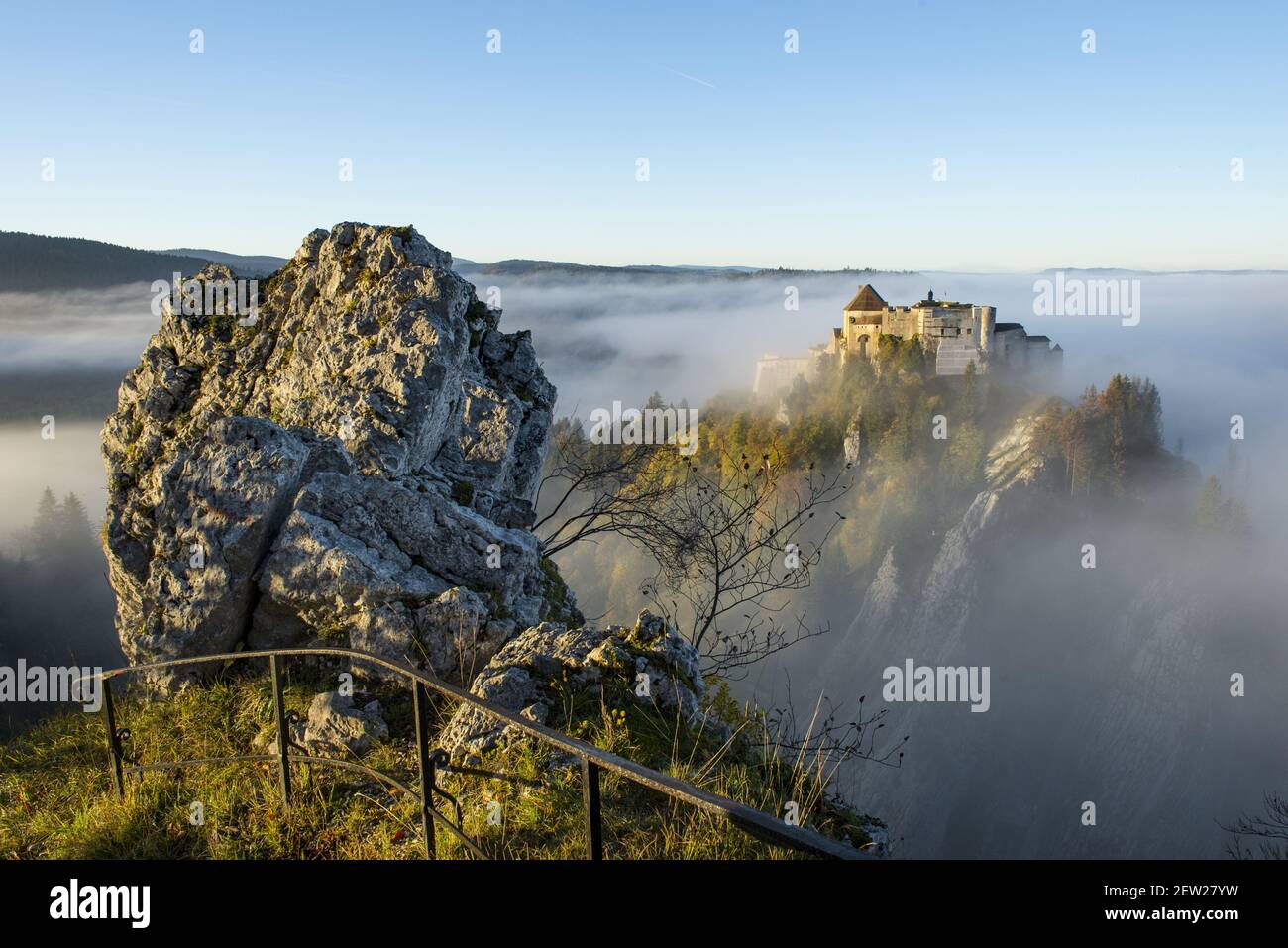 France, Doubs, Transverse valley and Mijoux, the fort of Joux ...