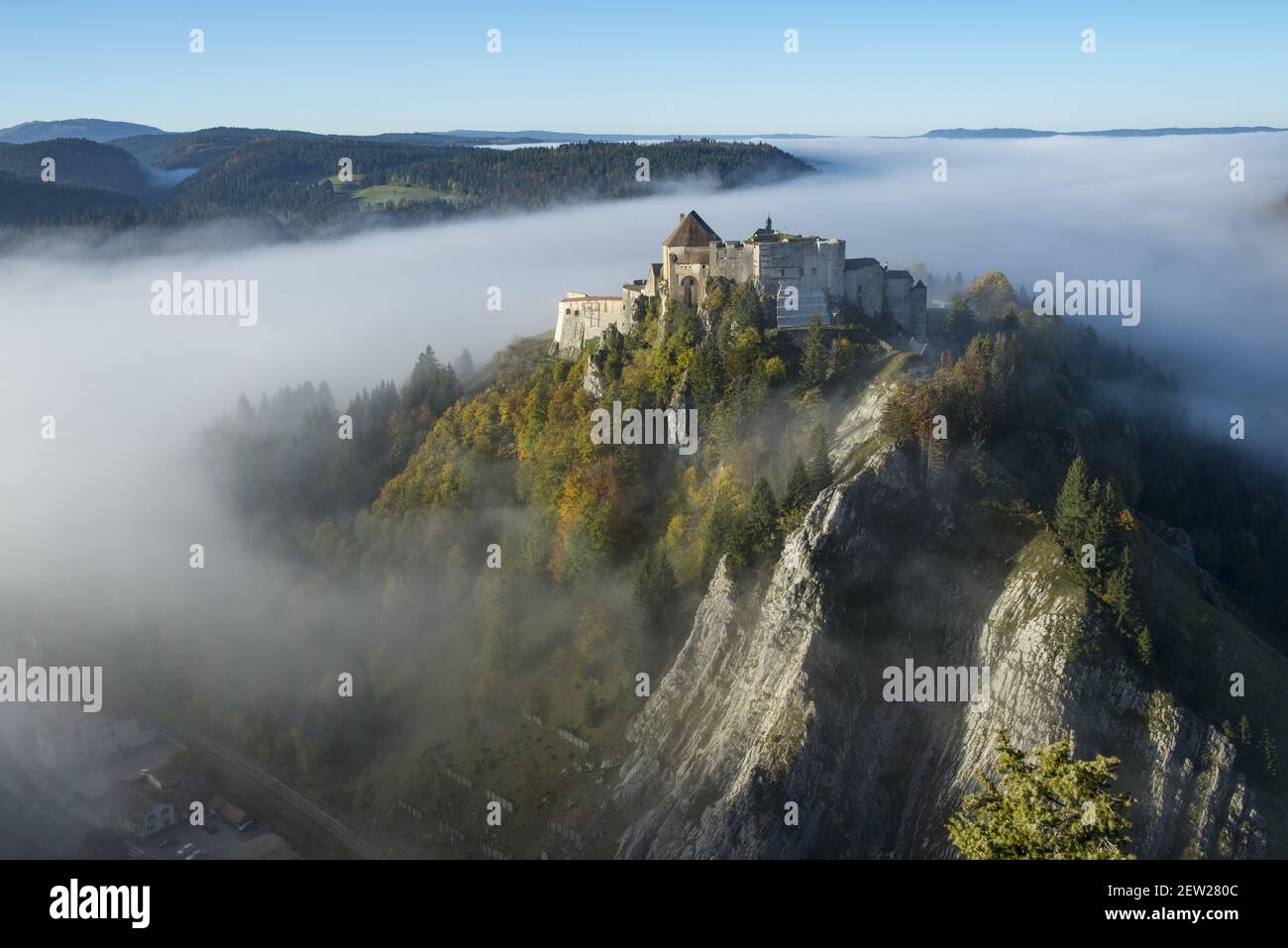 France, Doubs, Transverse valley and Mijoux, the fort of Joux ...