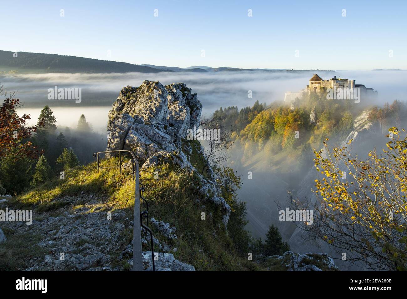 France, Doubs, Transverse valley and Mijoux, the fort of Joux ...