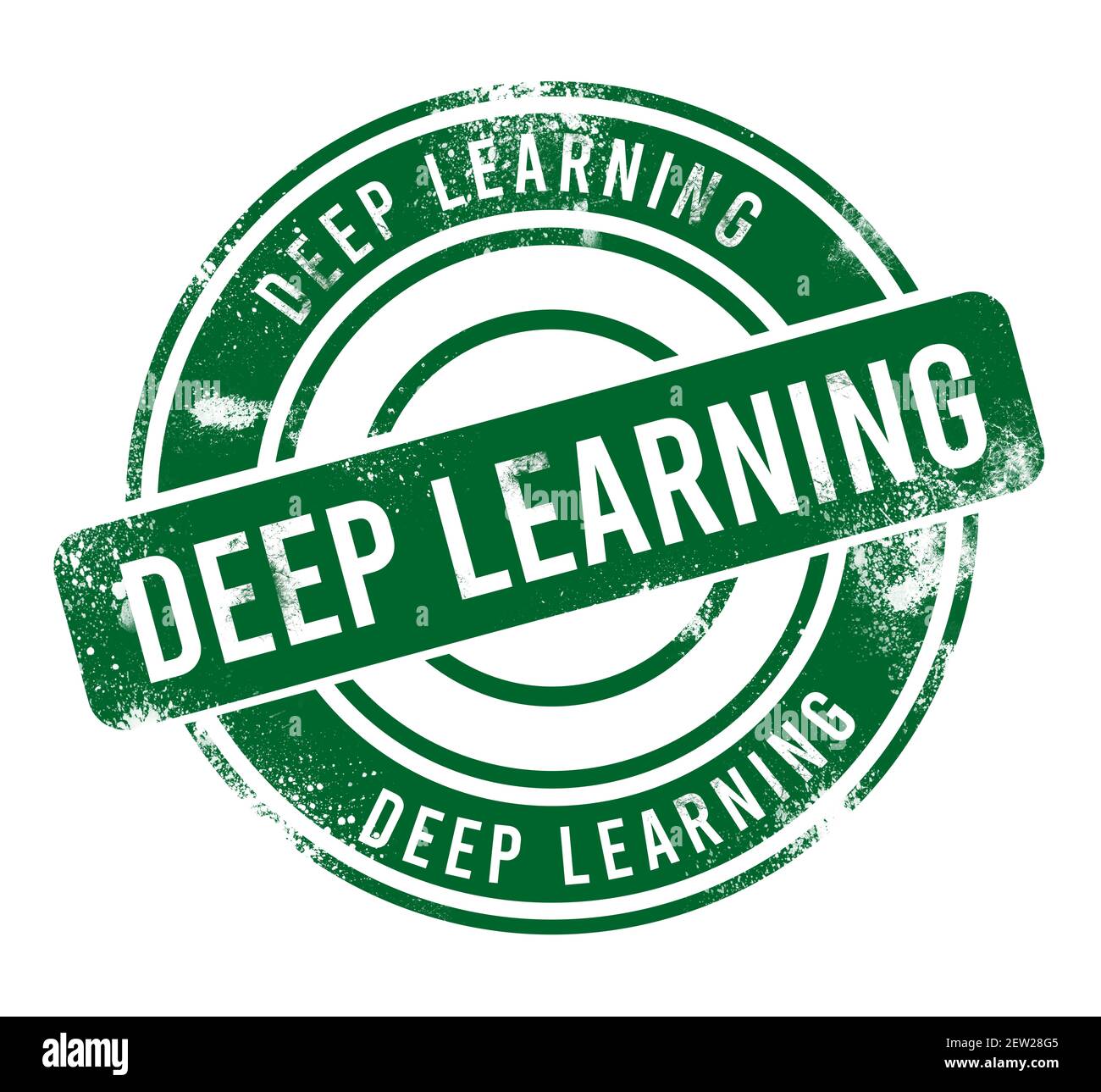 Deep learning - green round grunge button, stamp Stock Photo - Alamy