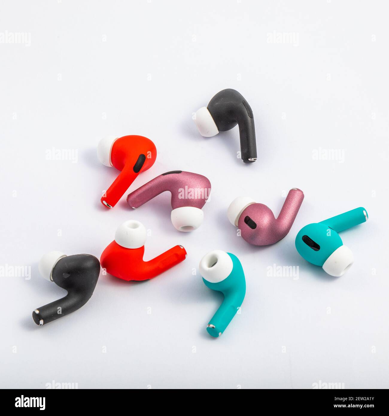 Colored wireless headphones on a white background Stock Photo - Alamy