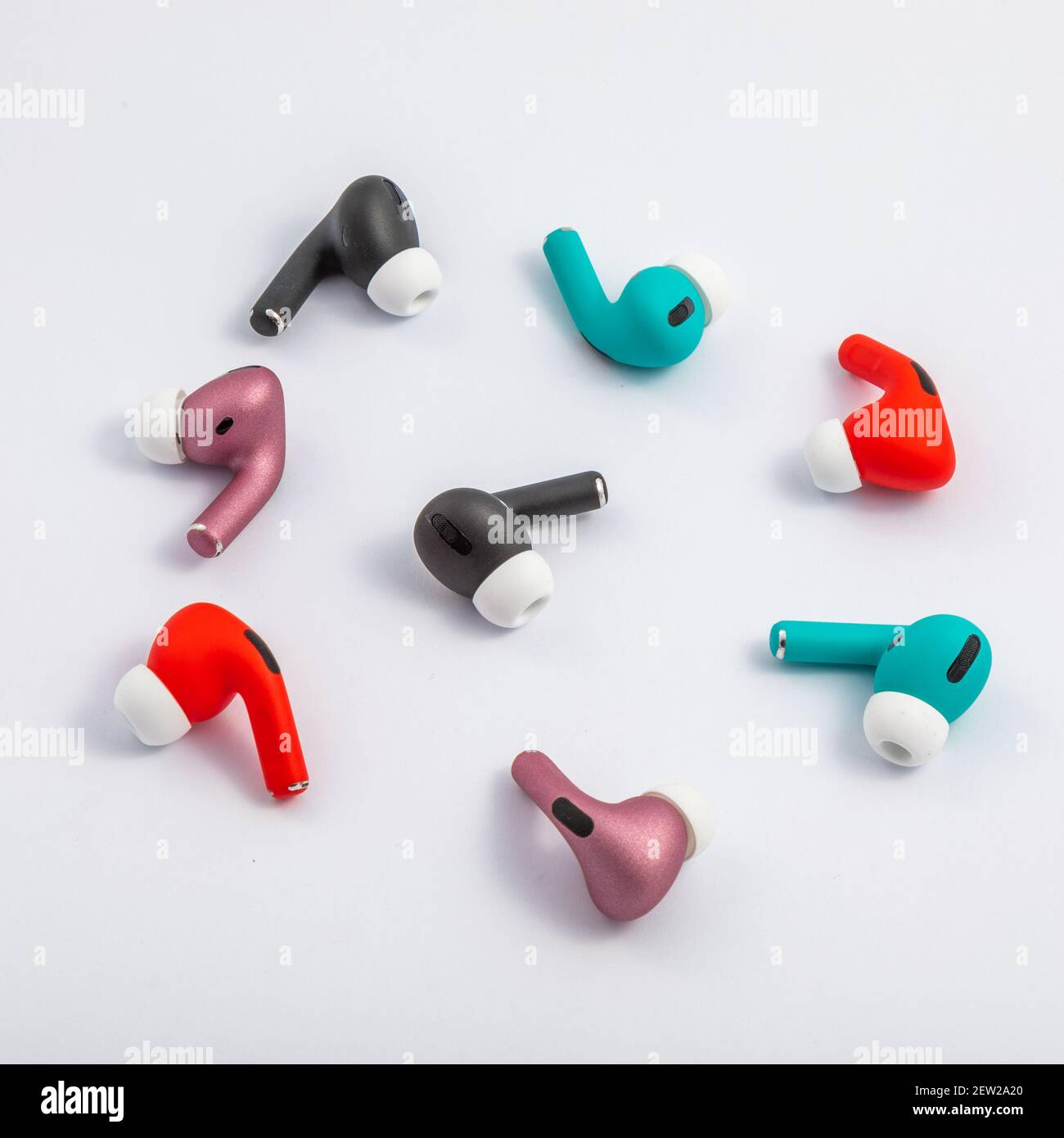 Colored wireless headphones on a white background Stock Photo - Alamy