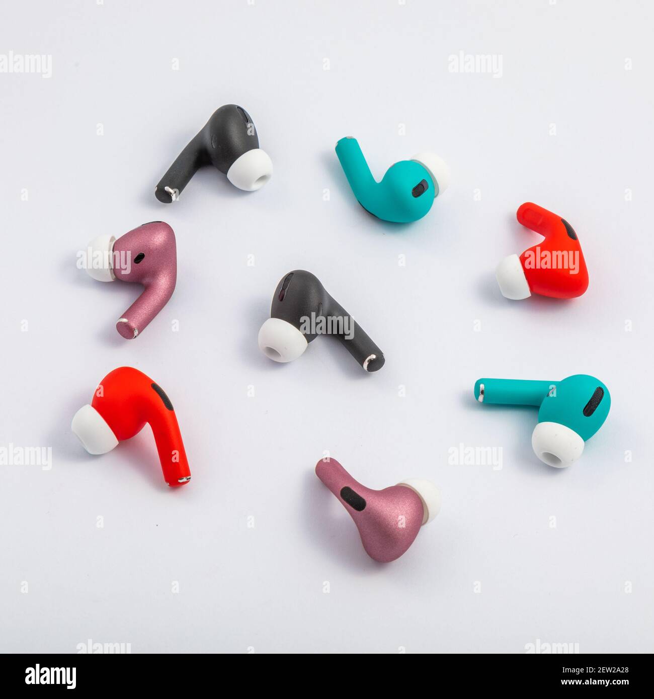 Colored wireless headphones on a white background Stock Photo - Alamy