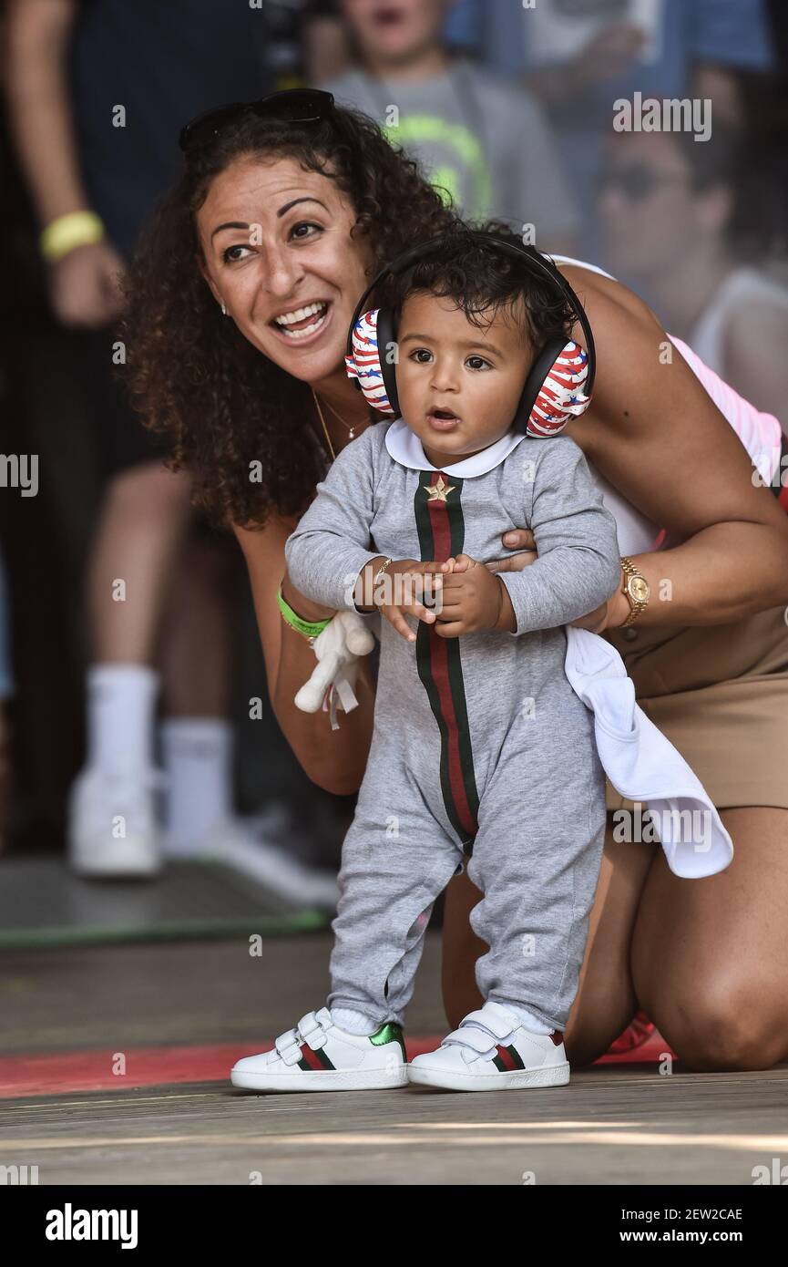 Nicole Tuck and her son, Asahd Tuck Khaled backstage at the Billboard ...