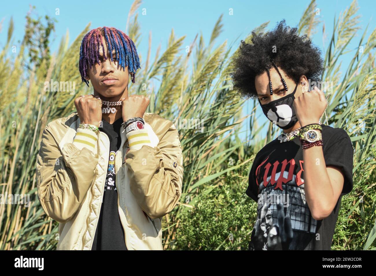 Ayo & Teo pose backstage at the Billboard Hot 100 Music Festival in ...