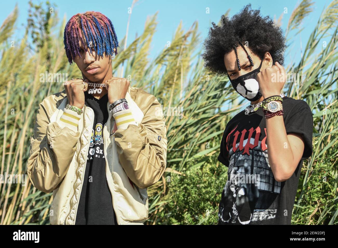 Ayo & Teo pose backstage at the Billboard Hot 100 Music Festival in ...