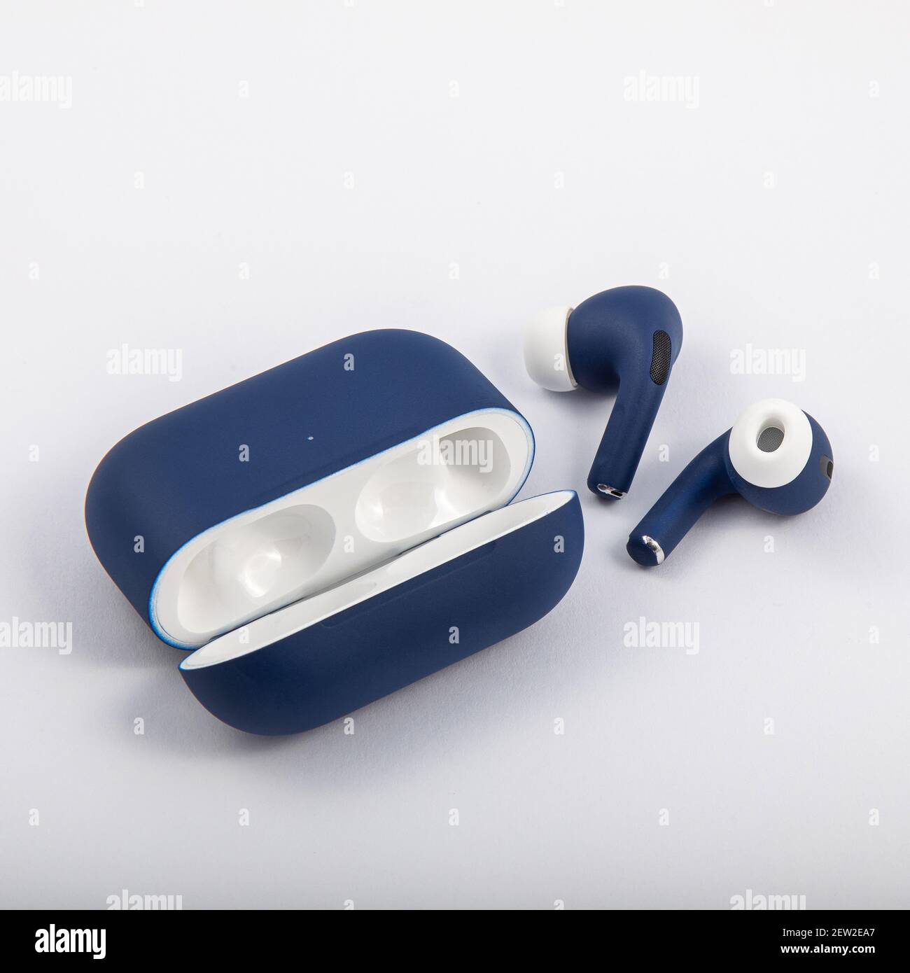 Colored wireless headphones on a white background Stock Photo - Alamy