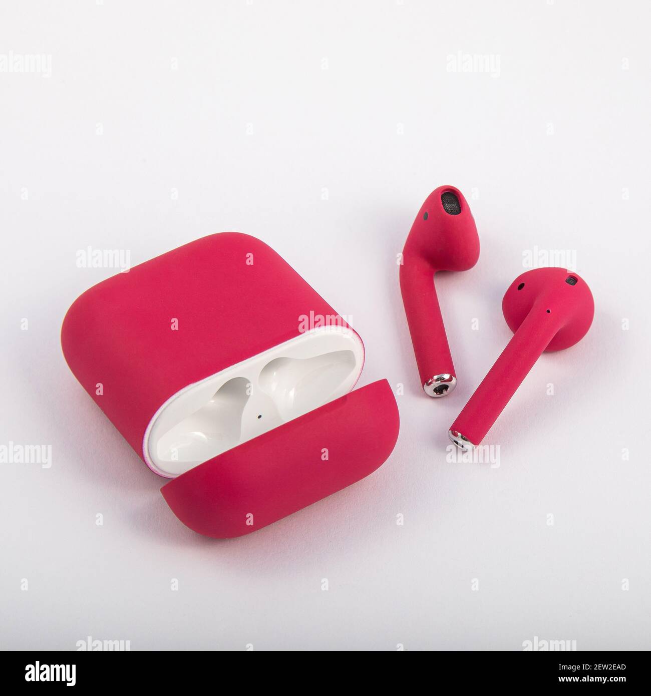 Colored wireless headphones on a white background Stock Photo - Alamy