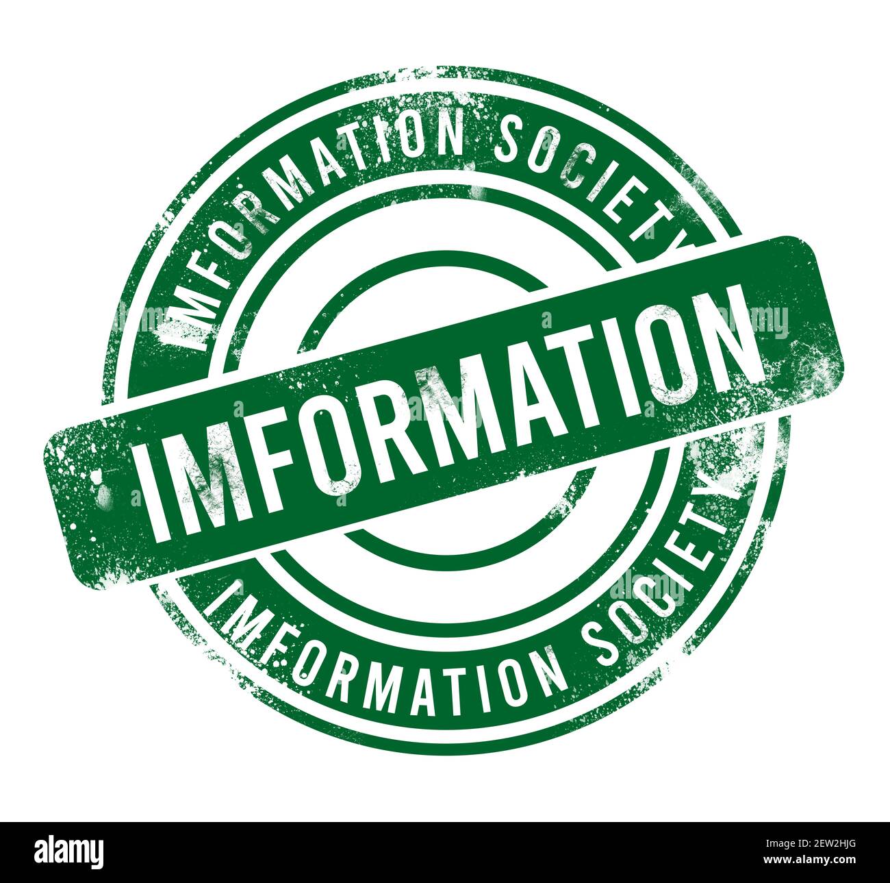 Imformation society - green round grunge button, stamp Stock Photo - Alamy