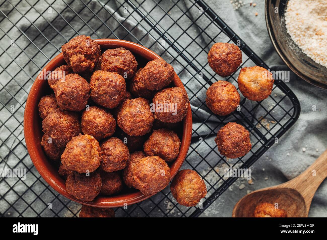 Fried home made italian traditional meatballs with parmesan and bread ...