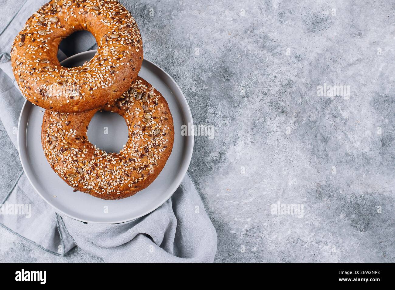 Chia seed bagel top view hi-res stock photography and images - Alamy