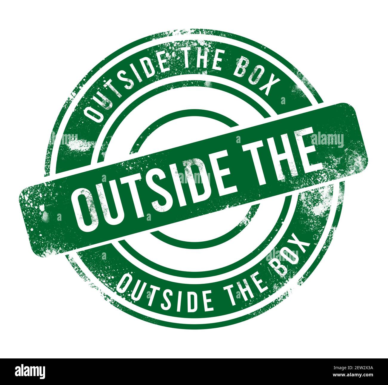 Outside the Box - green round grunge button, stamp Stock Photo - Alamy
