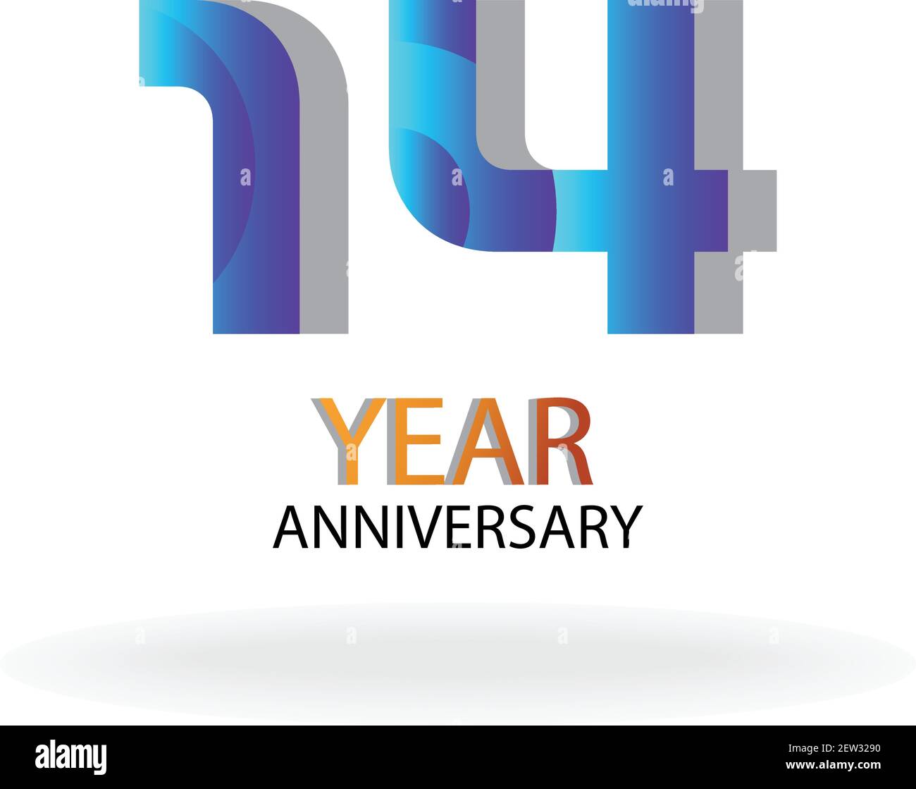 14 Year Anniversary Vector Template Design Illustration Blue Elegant ...