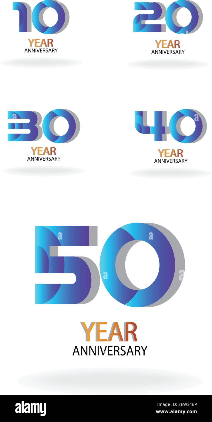 Set Year Anniversary Vector Template Design Illustration Blue Elegant ...