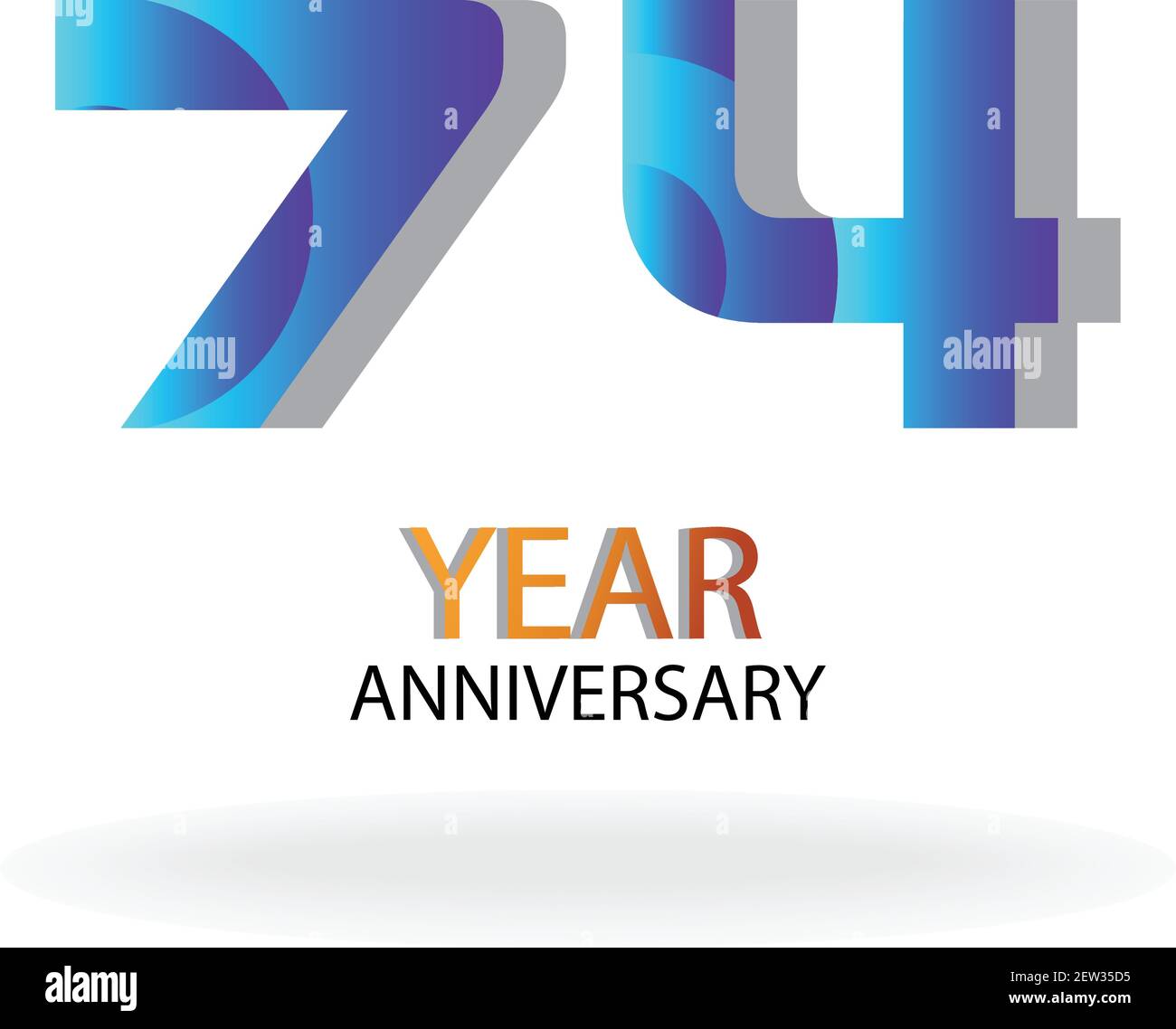 74 Year Anniversary Vector Template Design Illustration Blue Elegant ...