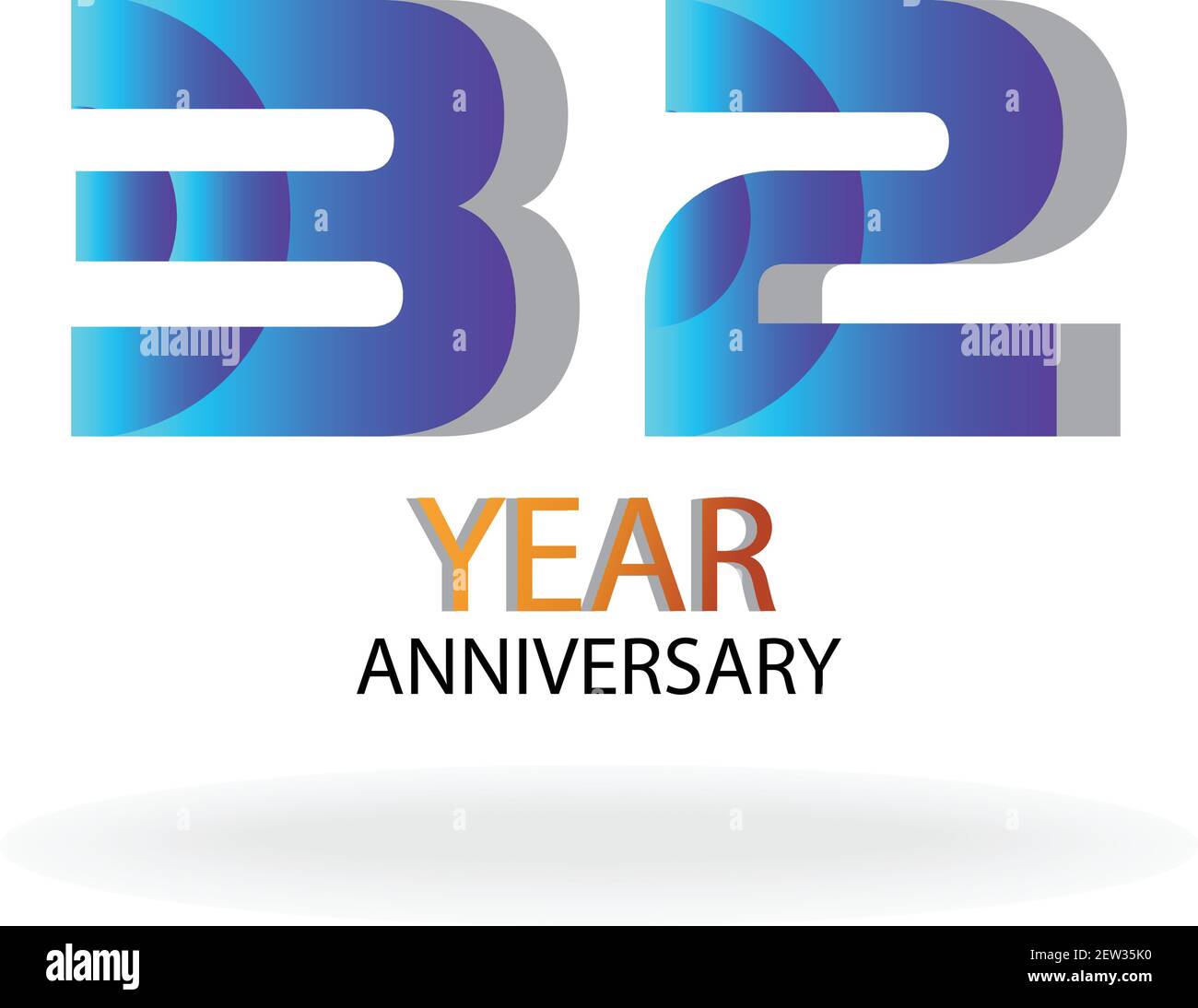32 Year Anniversary Vector Template Design Illustration Blue Elegant ...
