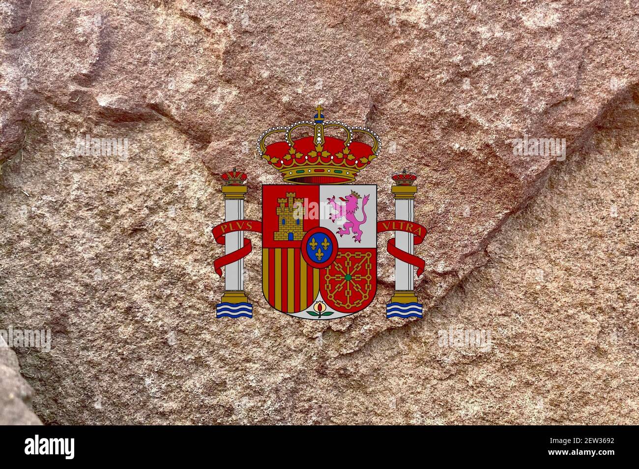 The national Spanish emblem on a rough rocky surface Stock Photo - Alamy