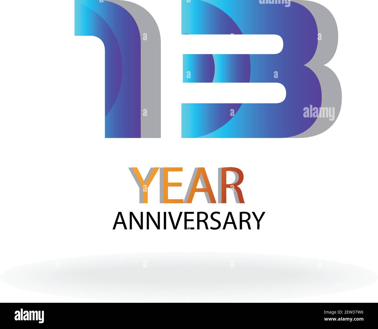 13 Year Anniversary Vector Template Design Illustration Blue Elegant ...