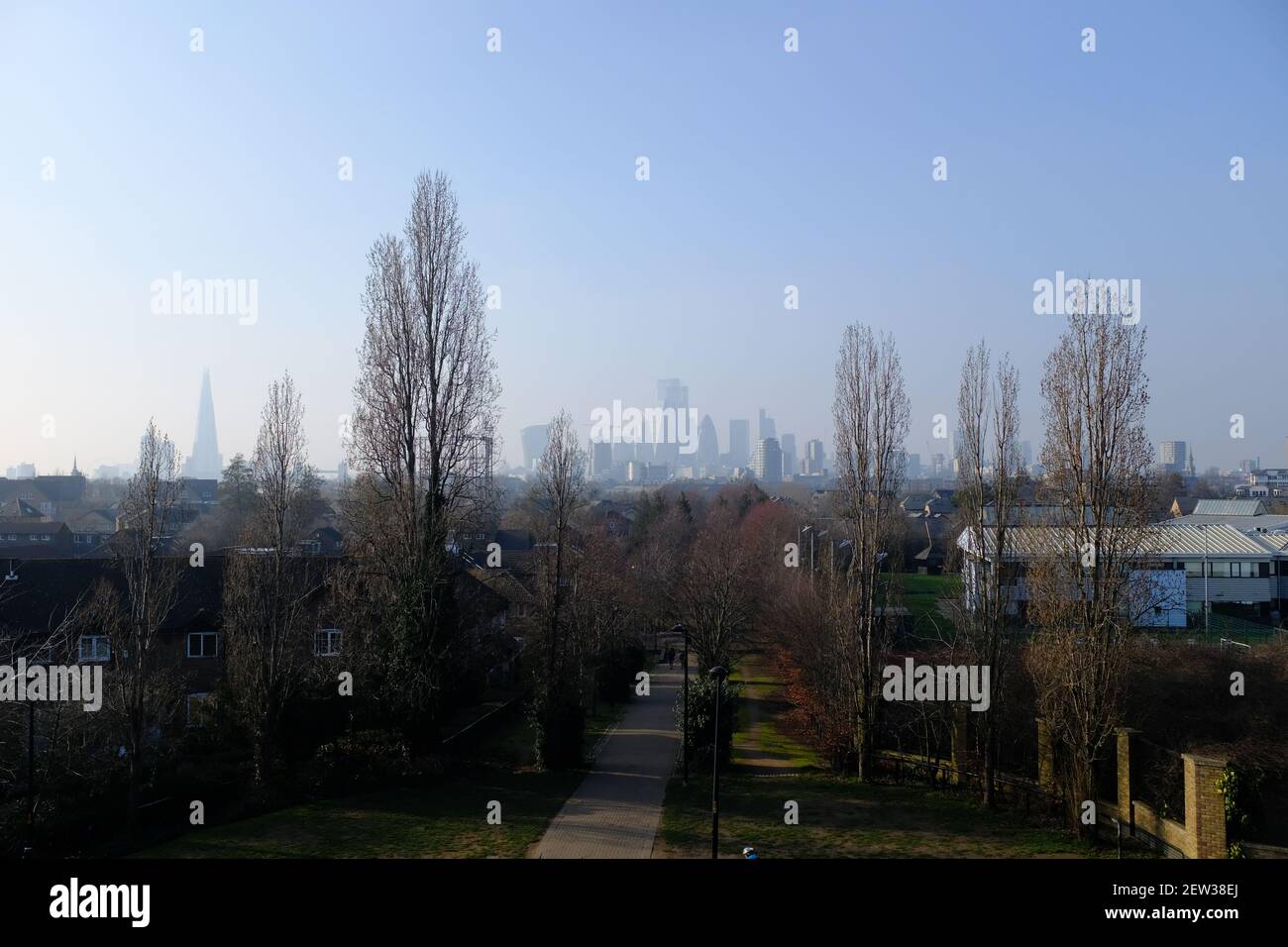 ROTHERHITHE, LONDON - 2ND MARCH 2021: A view of the City of London from ...