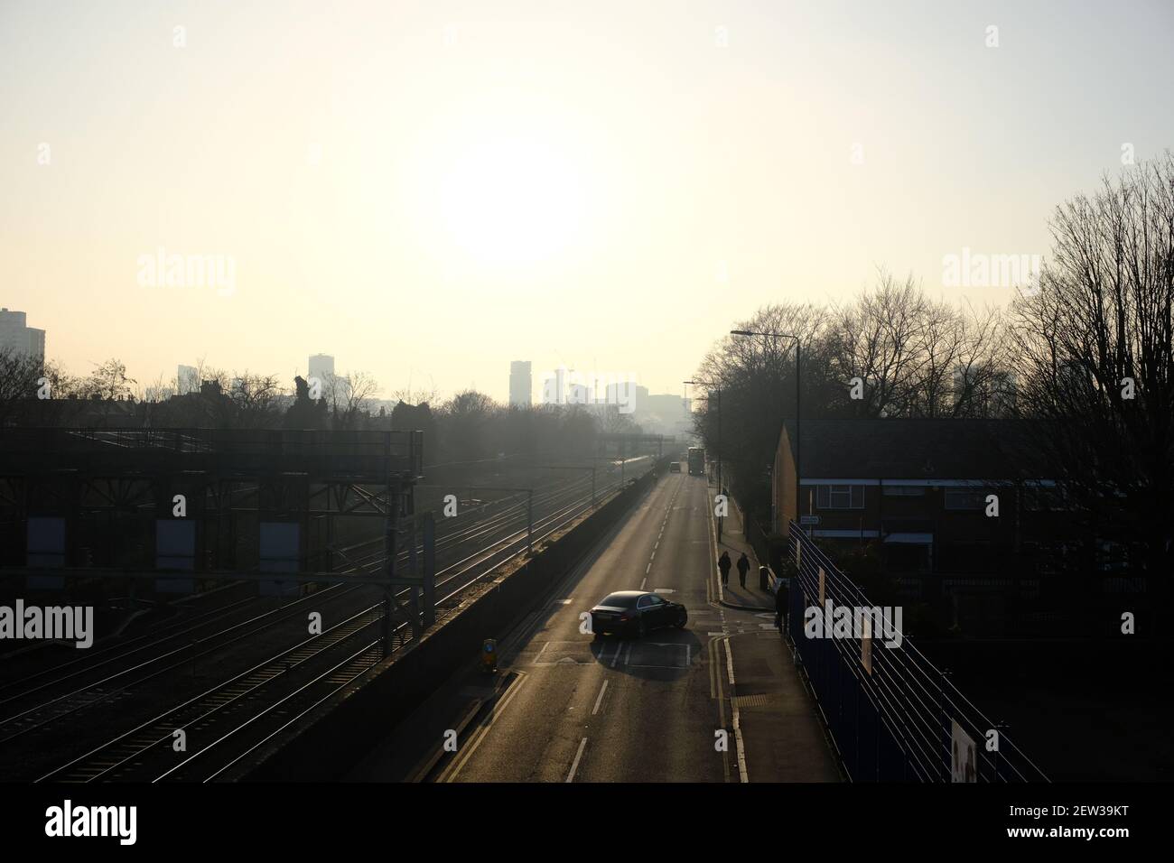 FOREST GATE, LONDON - 2ND MARCH 2021: A view towards Stratford from ...