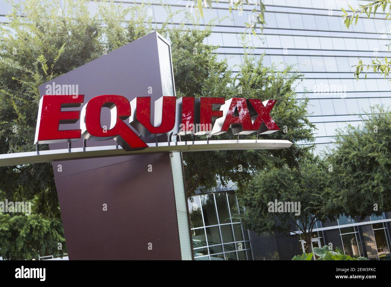 A logo sign outside of the headquarters of the consumer credit rating ...