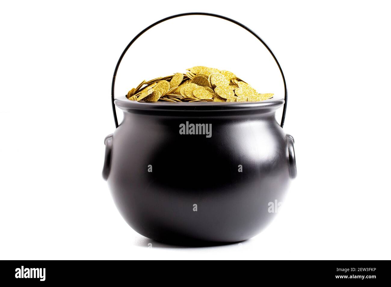 Black Pot Full of Gold Isolated on a White Background Stock Photo - Alamy