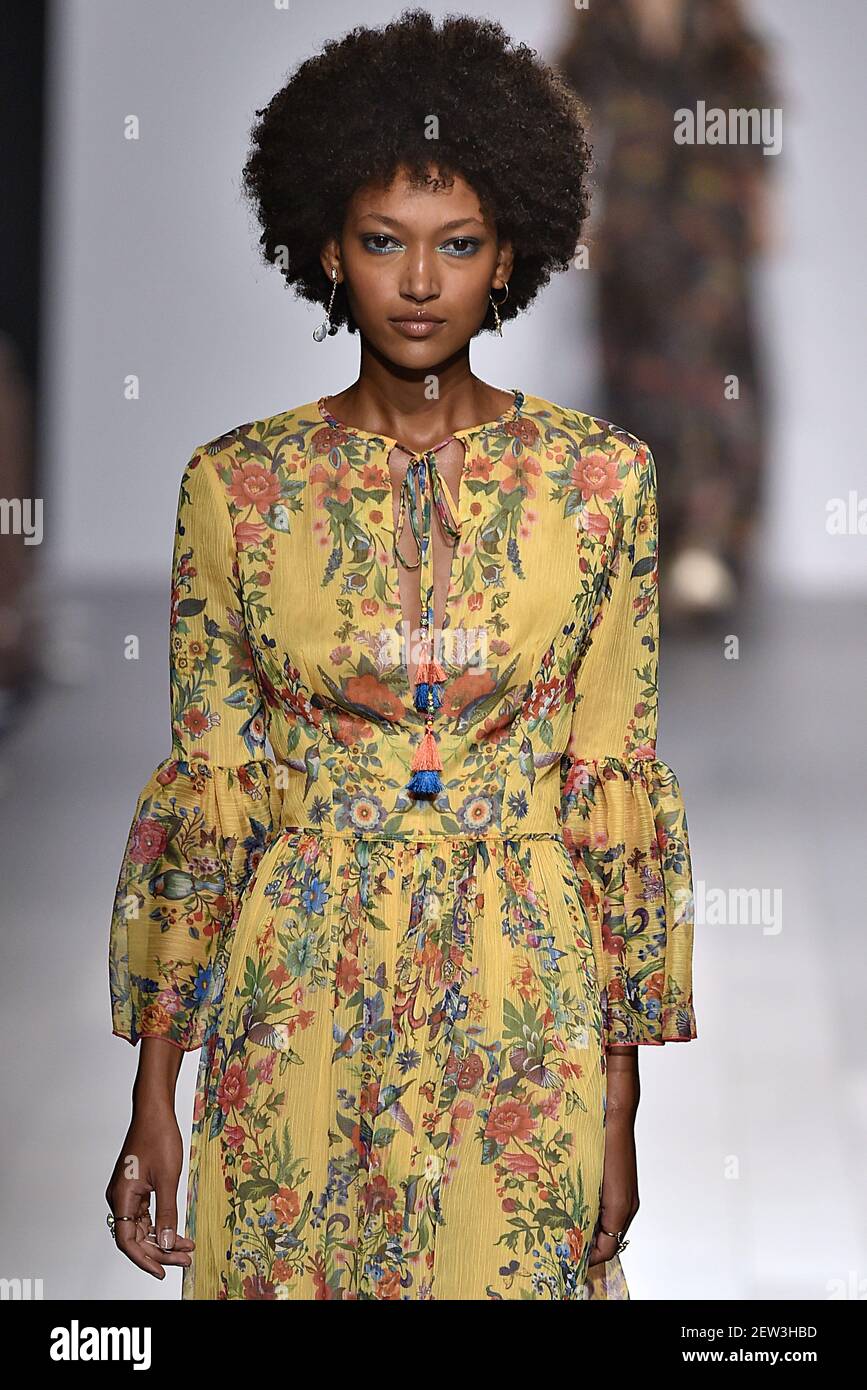 Model Nur Hellmann walks on the runway during the Tadashi Shoji Fashion ...