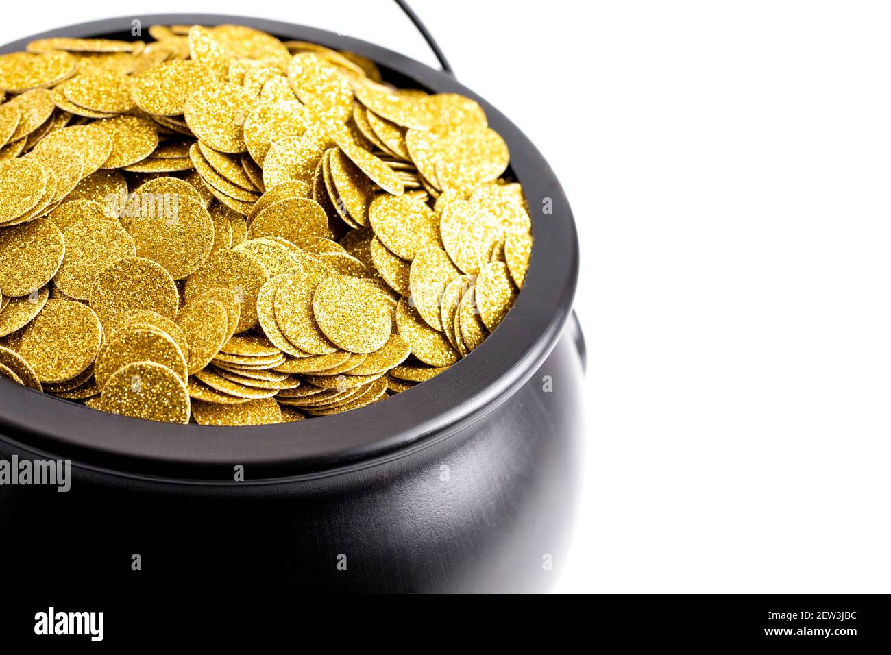 Black Pot Full of Gold Isolated on a White Background Stock Photo - Alamy
