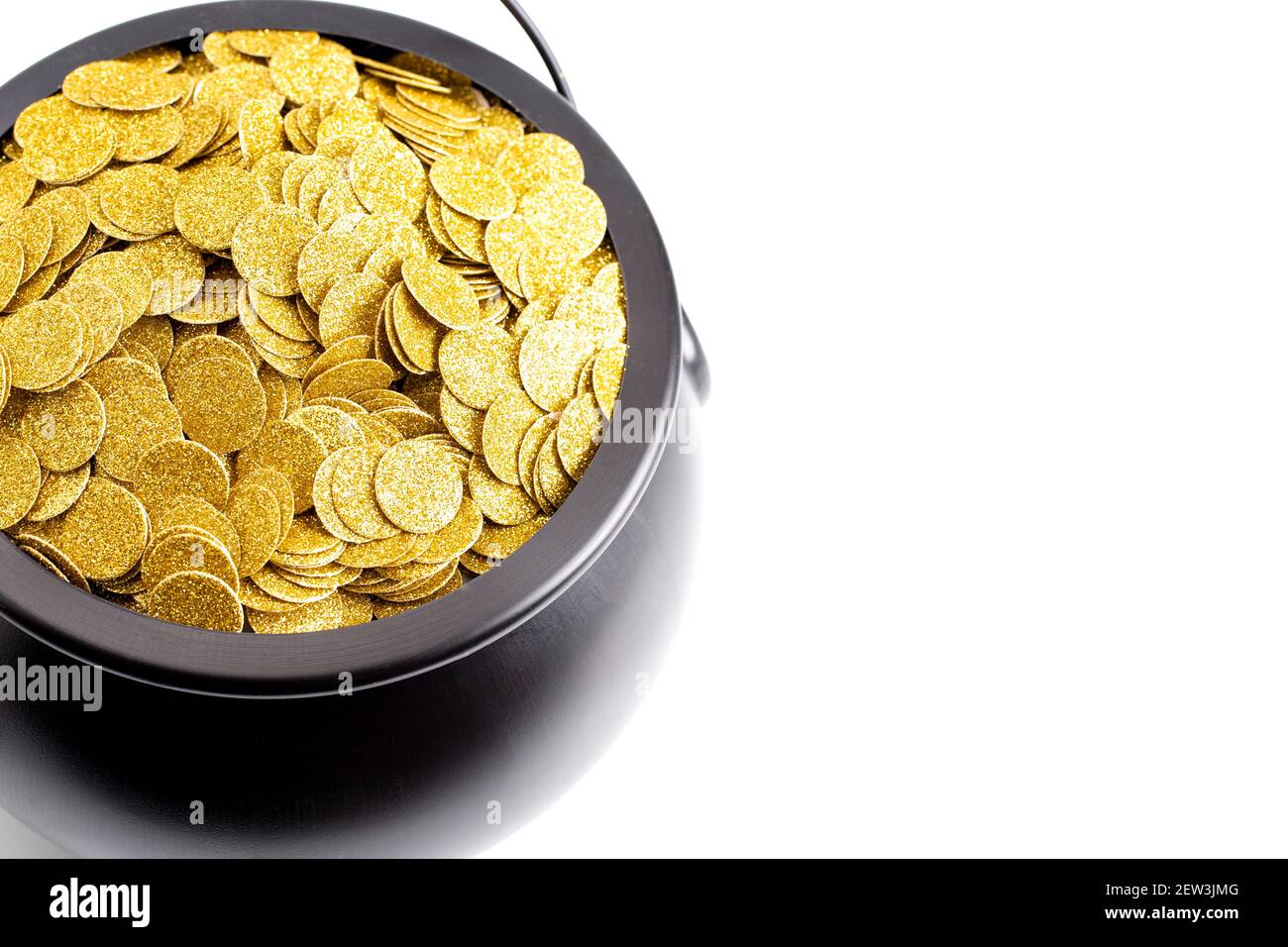 Black Pot Full of Gold Isolated on a White Background Stock Photo - Alamy