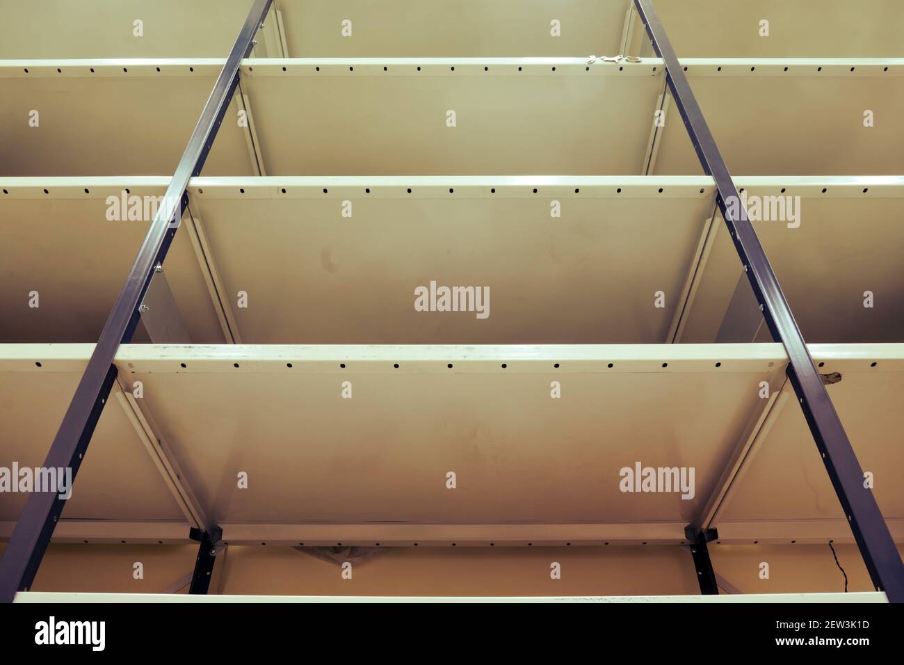 Empty racks without cargo on metal shelves, warehouse Stock Photo - Alamy