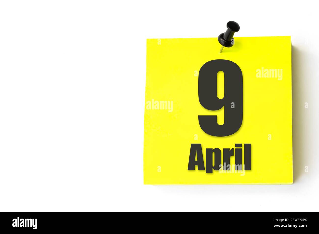 April 9th. Day 9 of month, Calendar date. Yellow sheet of the calendar ...