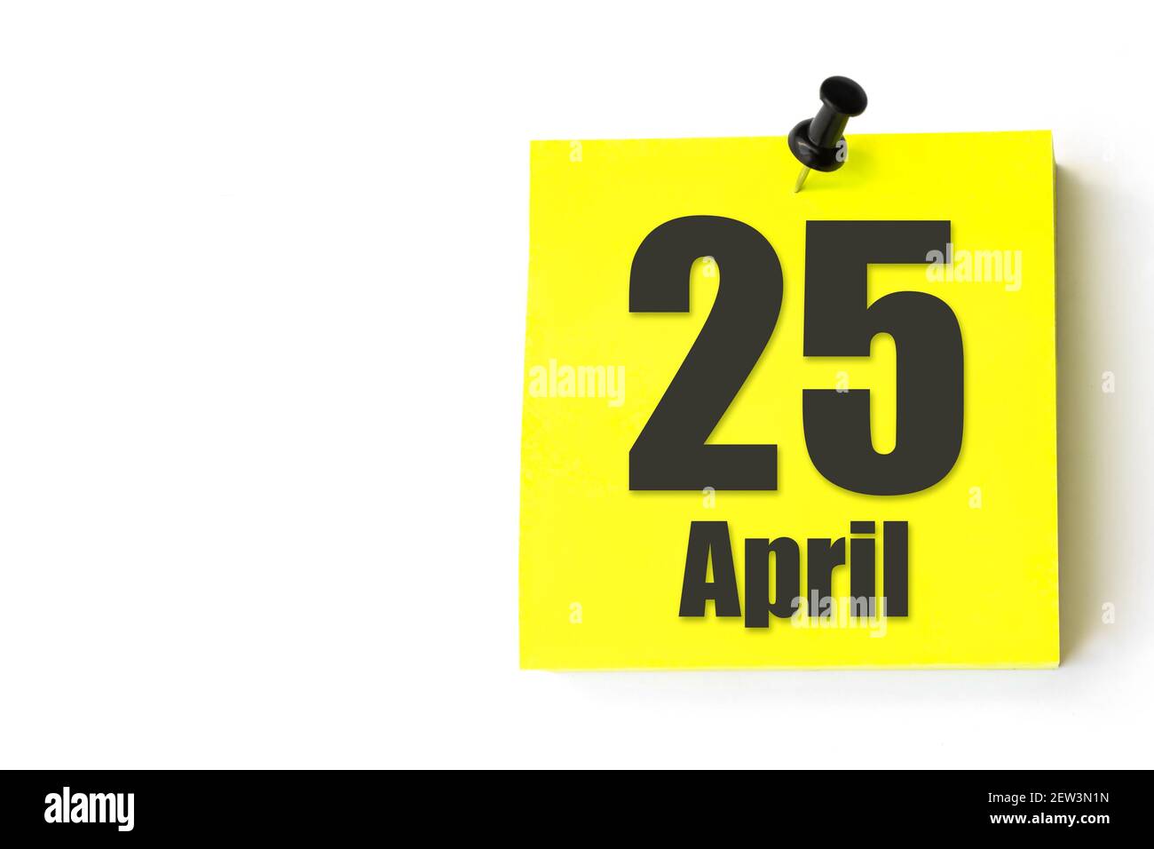 April 25th. Day 25 of month, Calendar date. Yellow sheet of the ...