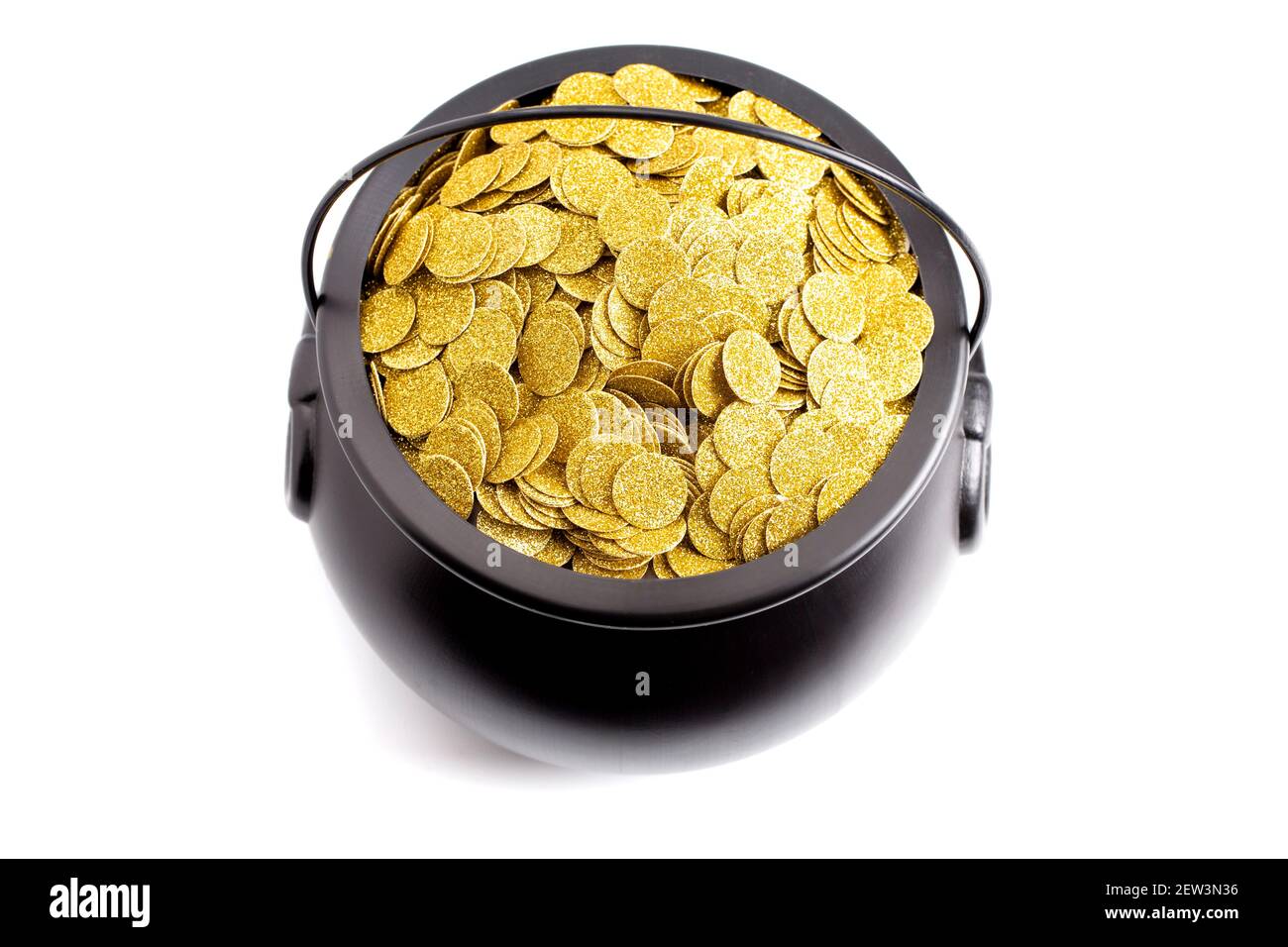 Black Pot Full of Gold Isolated on a White Background Stock Photo - Alamy