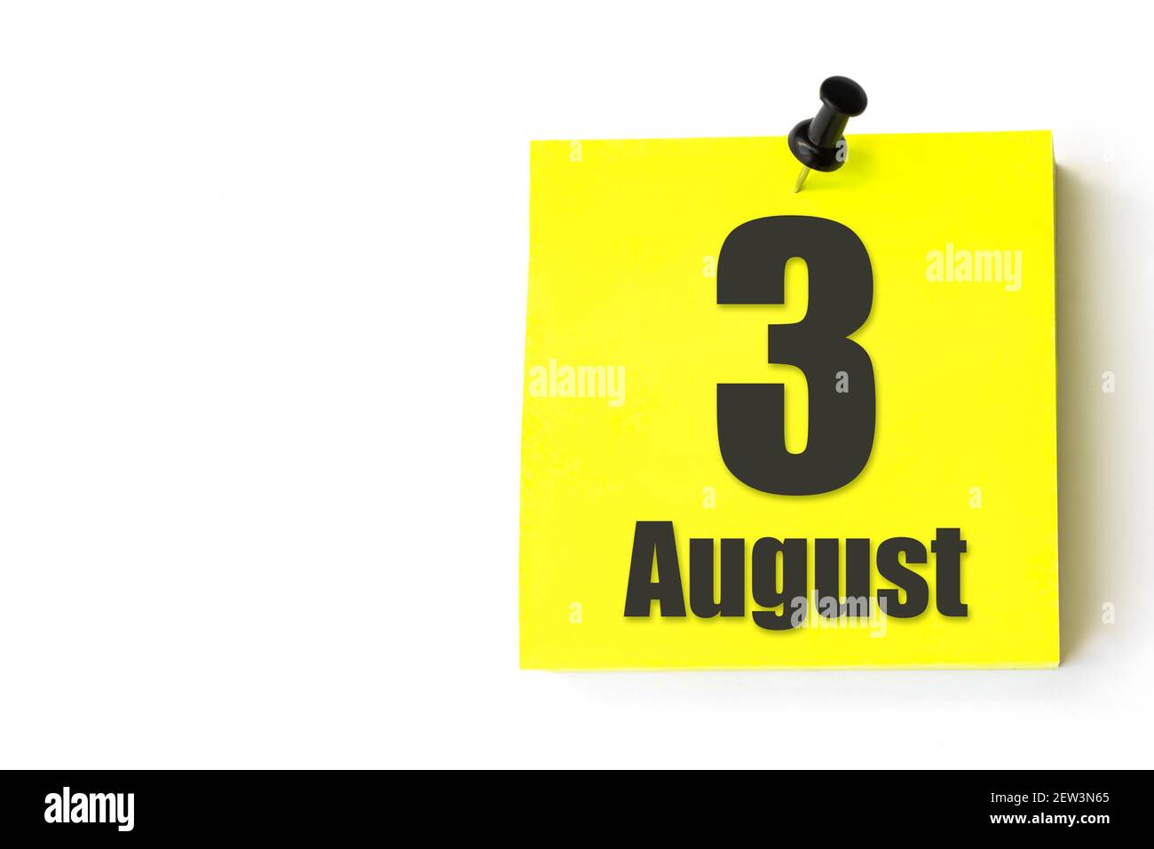 August 3rd. Day 3 of month, Calendar date. Yellow sheet of the calendar ...