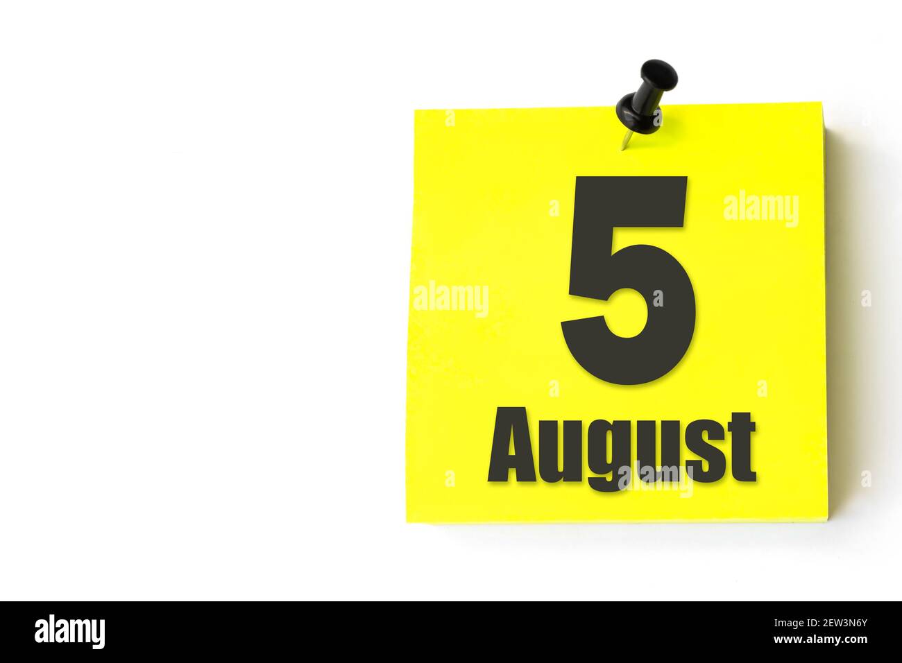 August 5th. Day 5 of month, Calendar date. Yellow sheet of the calendar ...