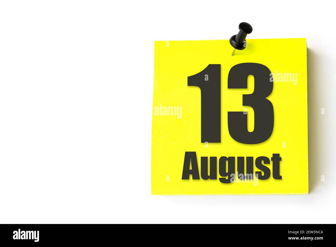 August 13rd. Day 13 of month, Calendar date. Yellow sheet of the ...