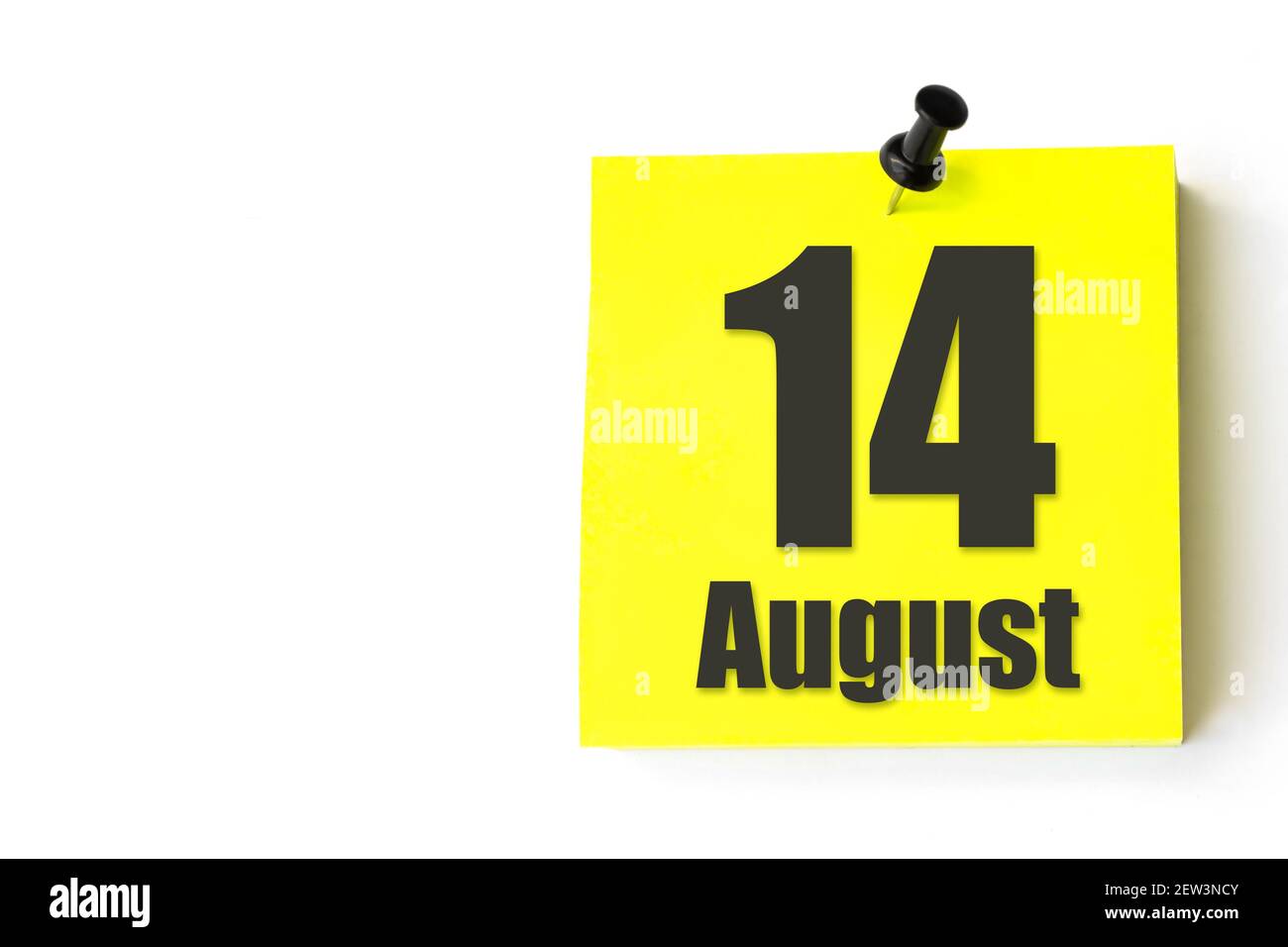 August 14th. Day 14 of month, Calendar date. Yellow sheet of the ...