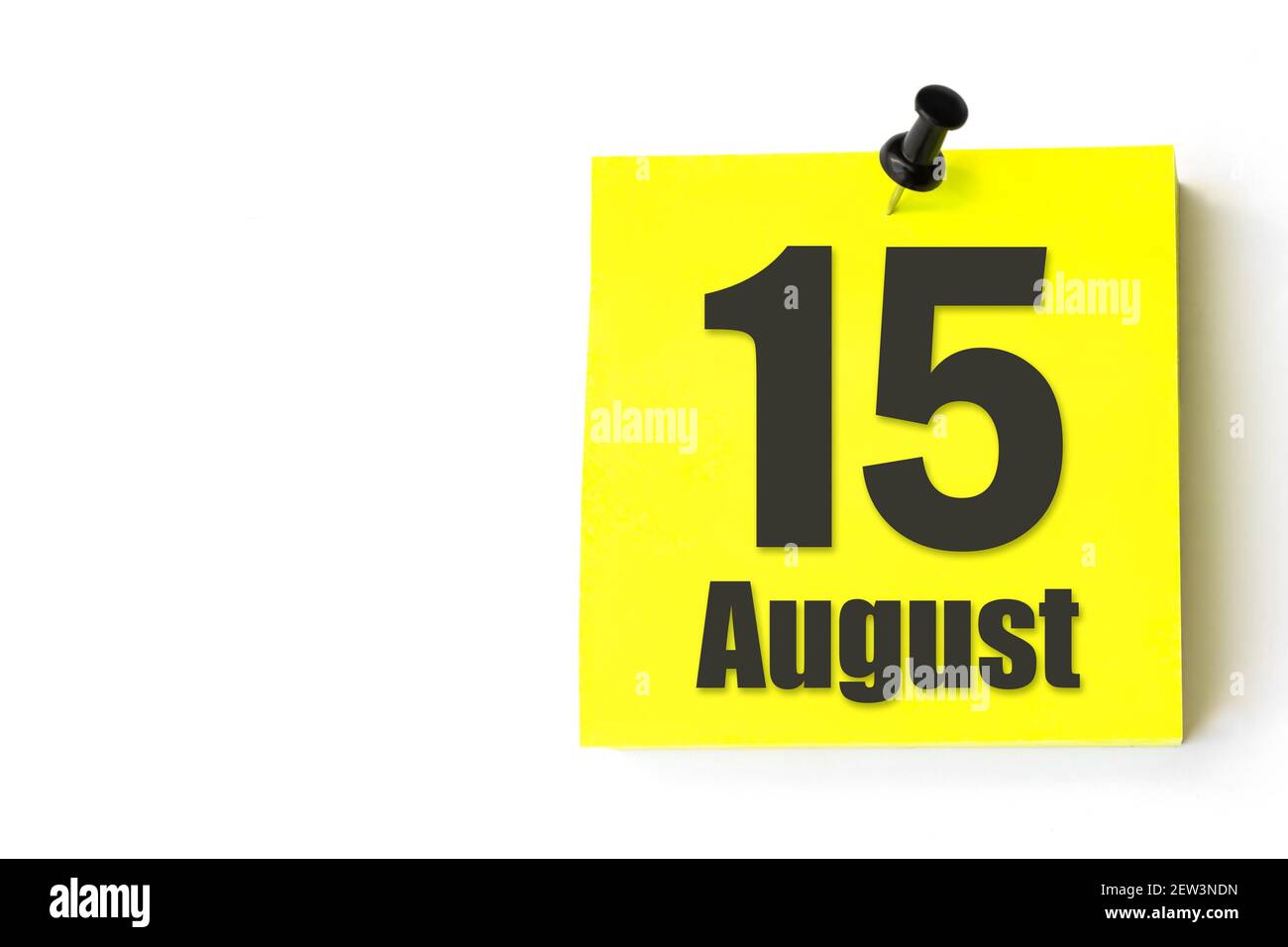 August 15th. Day 15 of month, Calendar date. Yellow sheet of the ...