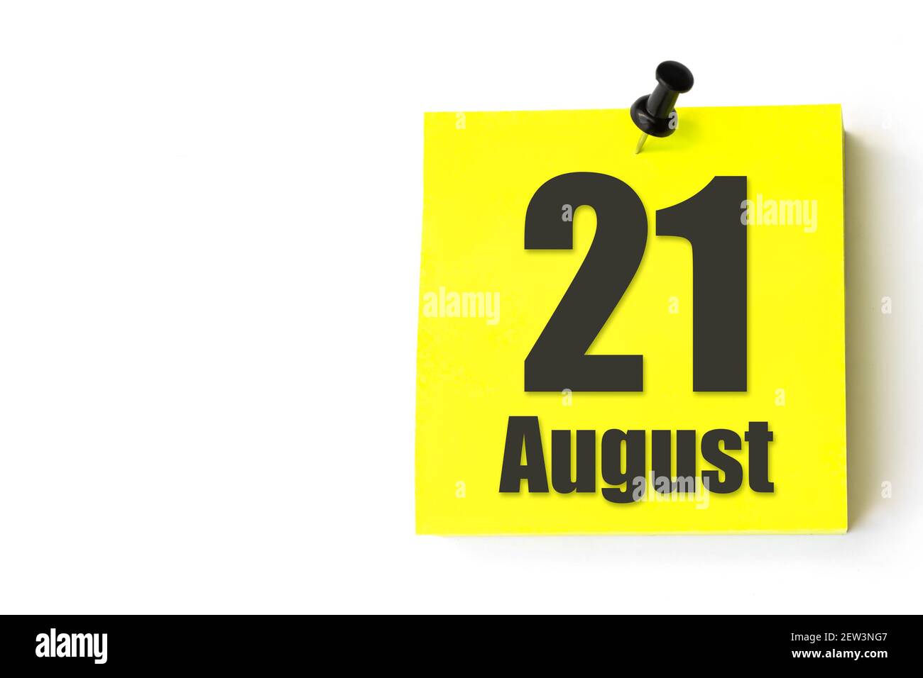 August 21st . Day 21 of month, Calendar date. Yellow sheet of the ...