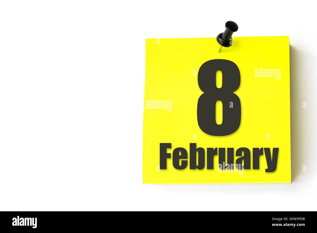 February 8th. Day 8 of month, Calendar date. Yellow sheet of the ...