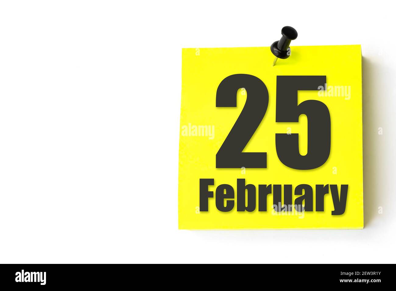 February 25th. Day 25 of month, Calendar date. Yellow sheet of the ...